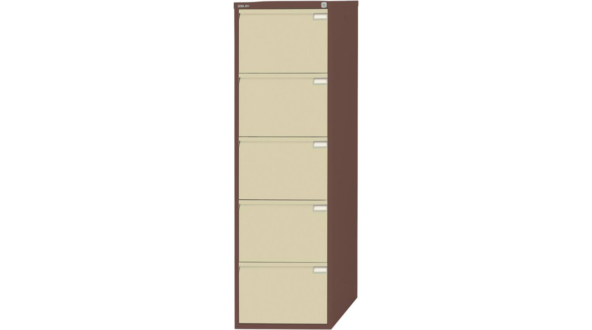 Bisley Filing Cabinet with 5 Lockable Drawers - Brown & Cream – PrinceGB